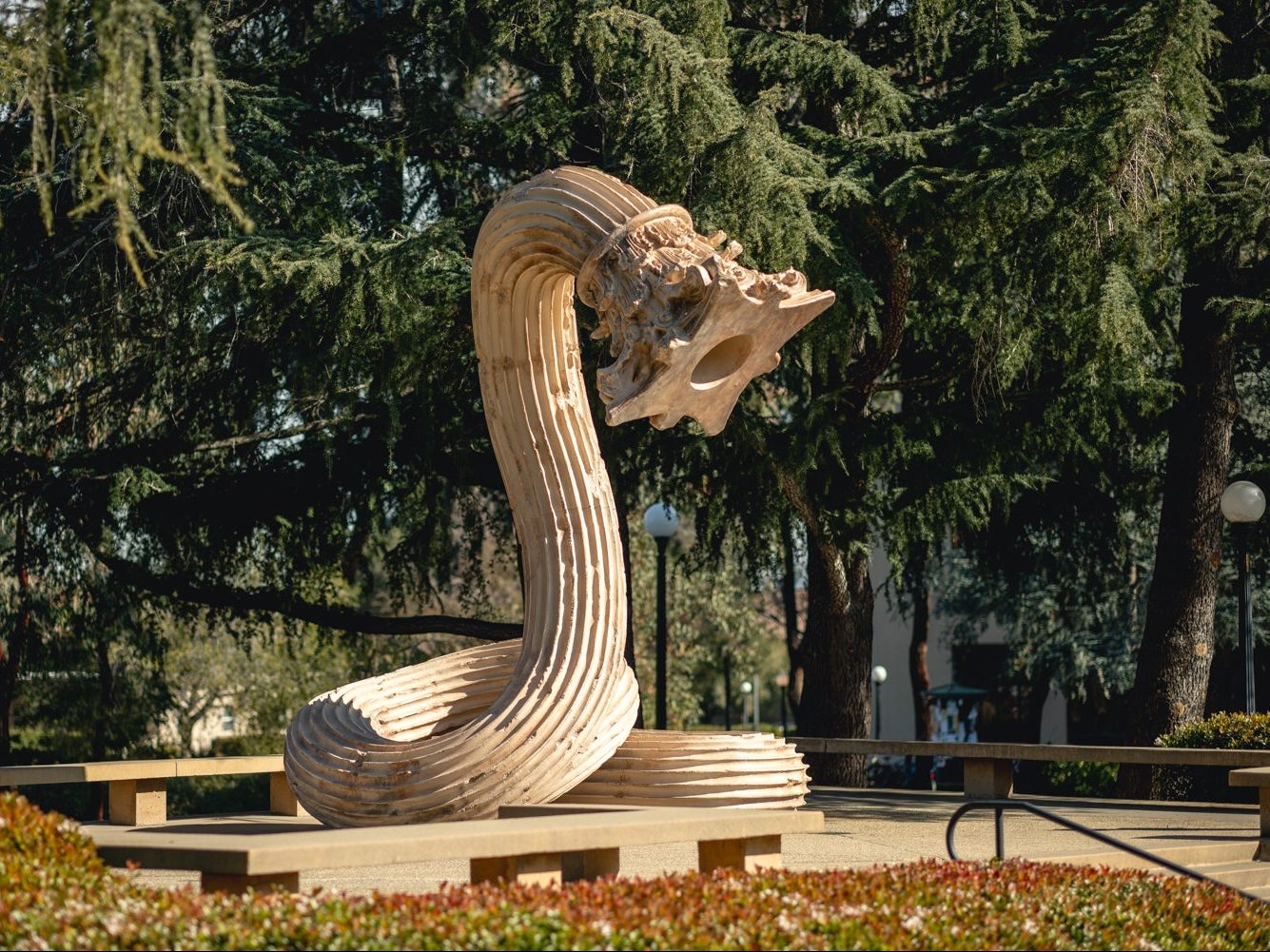 A new sculpture near Meyer Green on the Stanford campus greets ...